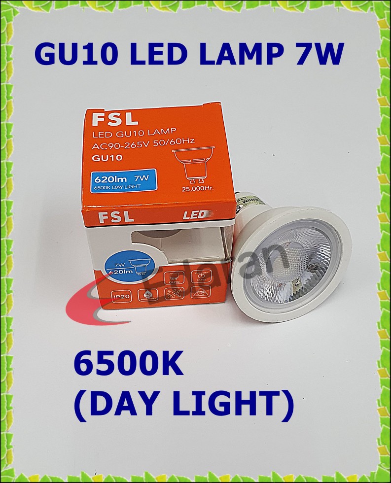 FSL GU10 240V LED LAMP 7W - (3000K , 4000K , 6500K) | Lazada