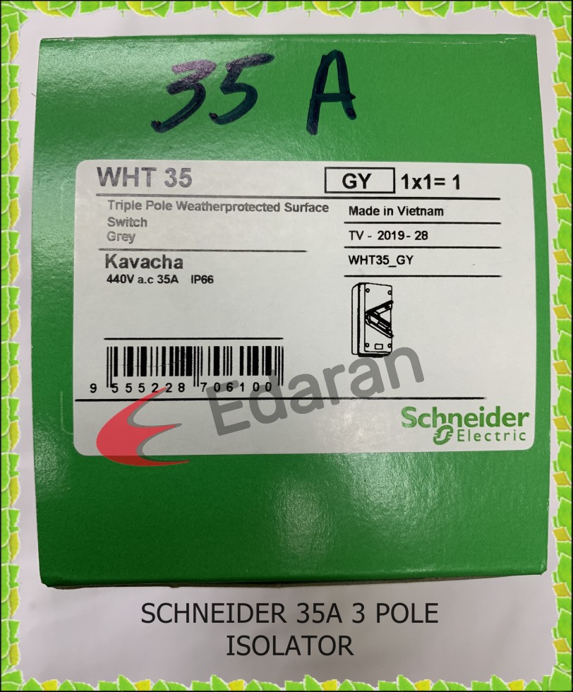 SCHNEIDER WHT35 GY 440V 3P 35A WEATHERPROOF ISOLATOR SWITCH - (IP66) | Lazada