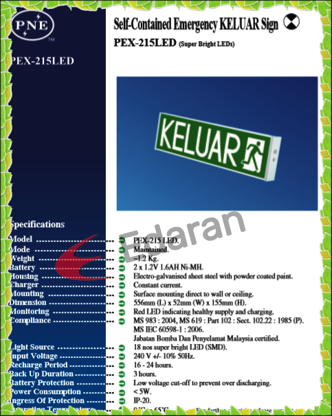 PNE PEX-215 LED Self-Contained Emergency KELUAR SIGN | Lazada