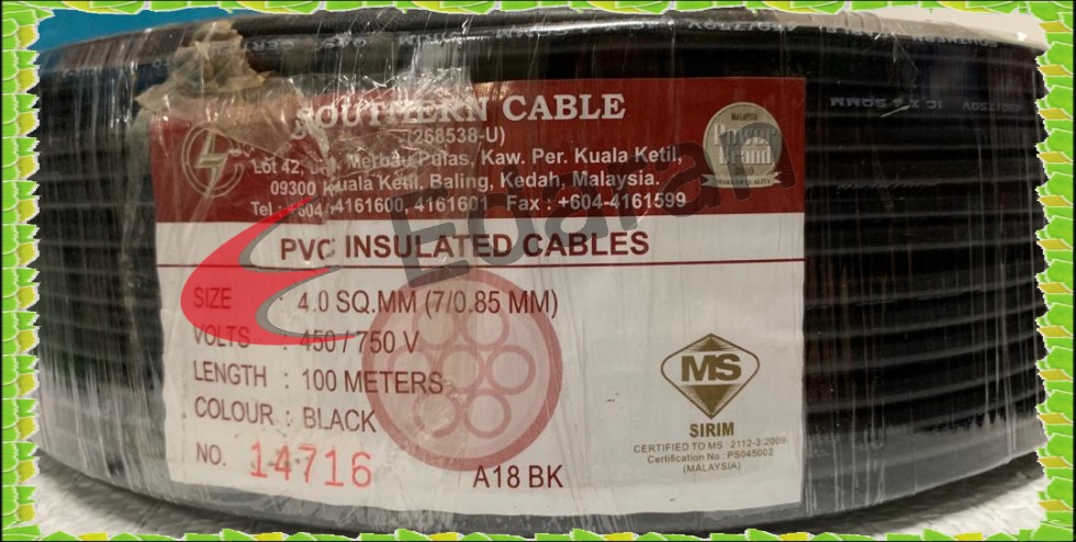 4.0MM² Southern Cable Insulated PVC 100% Pure Copper Cable (SIRIM ...